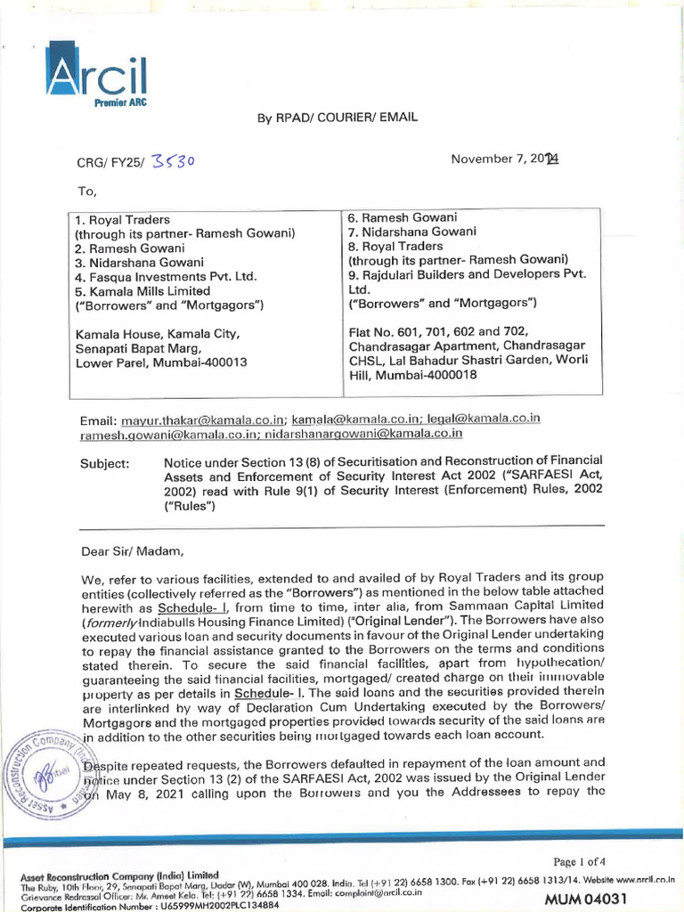 Royal Traders Redemption Notice Dt.7.11.2024 | PDF