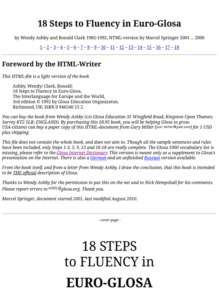 18 Steps To Fluency in Euro-Glosa | PDF | English Language | Consonant