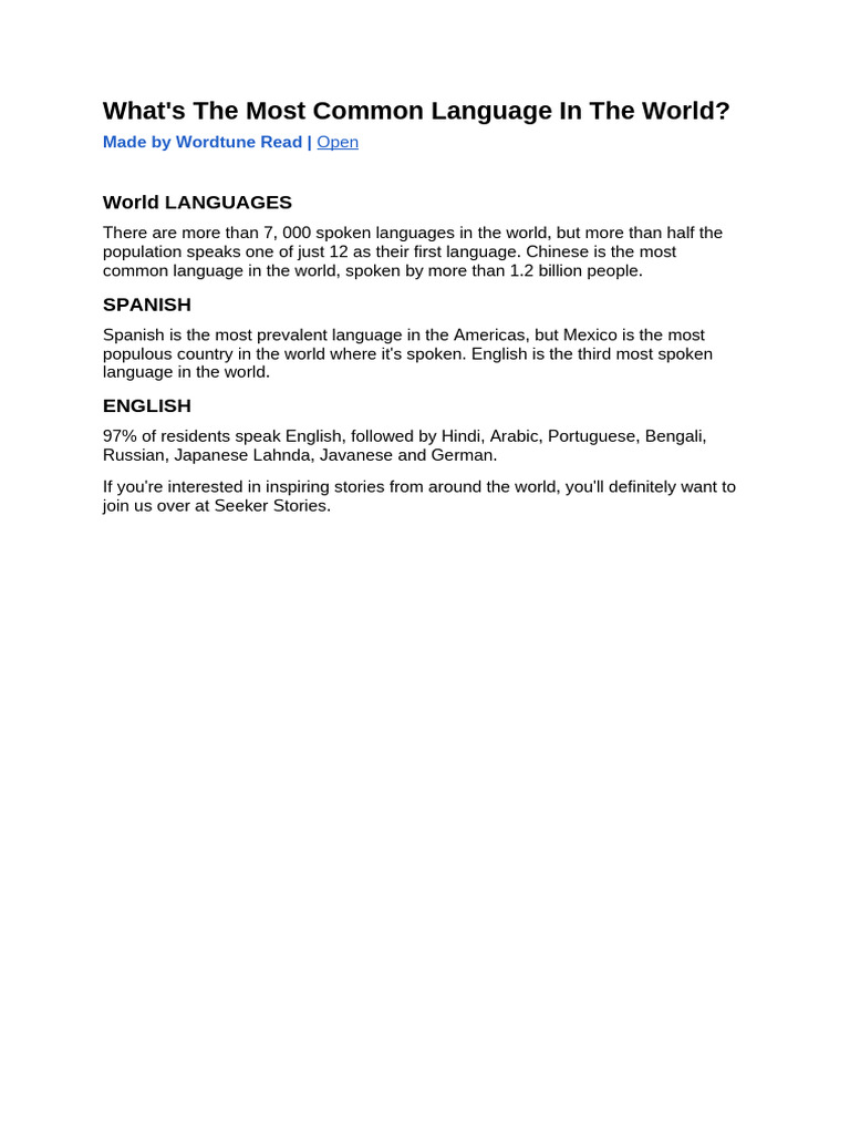 Most Common Languages Worldwide | PDF