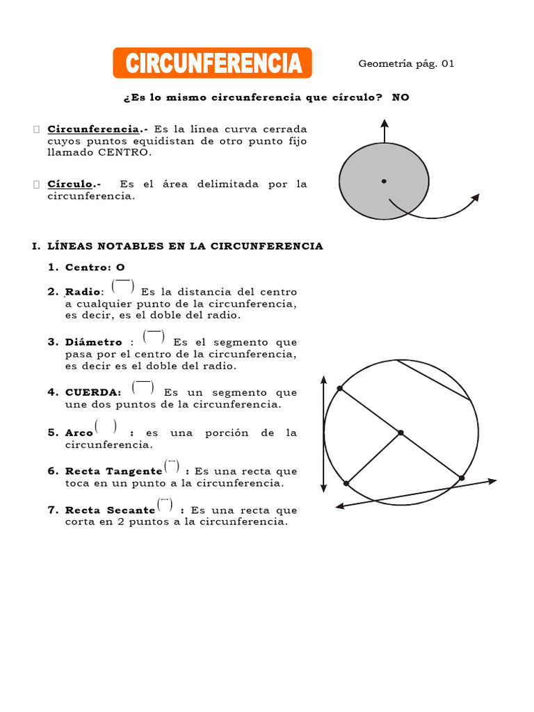 Líneas Notables y Teoremas de Circunferencia | PDF | Tangente | Circulo
