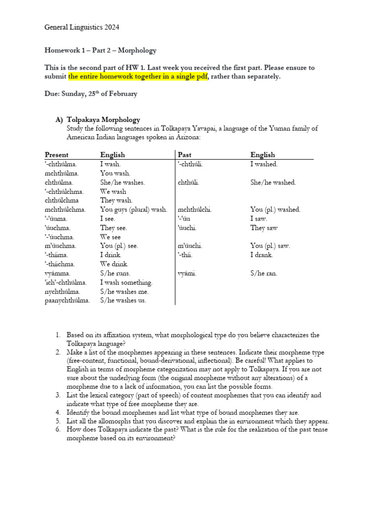 Tolkapaya Morphology Homework Guide | PDF | Word | Plural