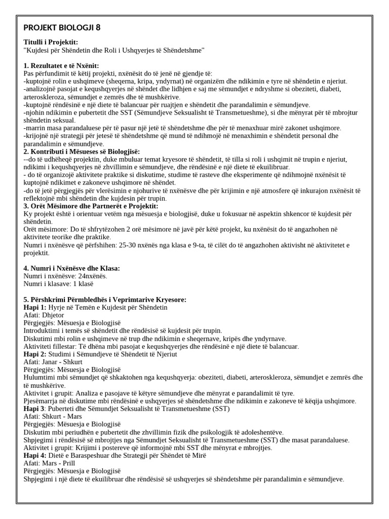 Projekt Biologji 8 2024-2025 | PDF