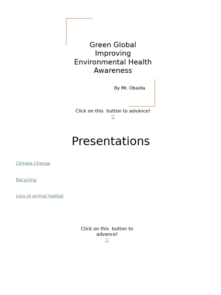 Green Global Improving Environmental Health Awareness | PDF