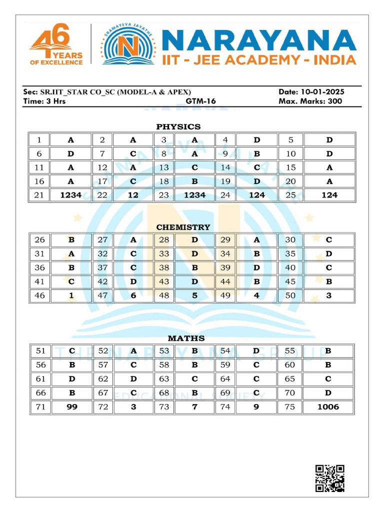 10-01-2025 - SR - STAR CO-SC (MODEL-A& APEX) - Jee - Main - GTM-16 (TBT-2) - KEY&SOL | PDF
