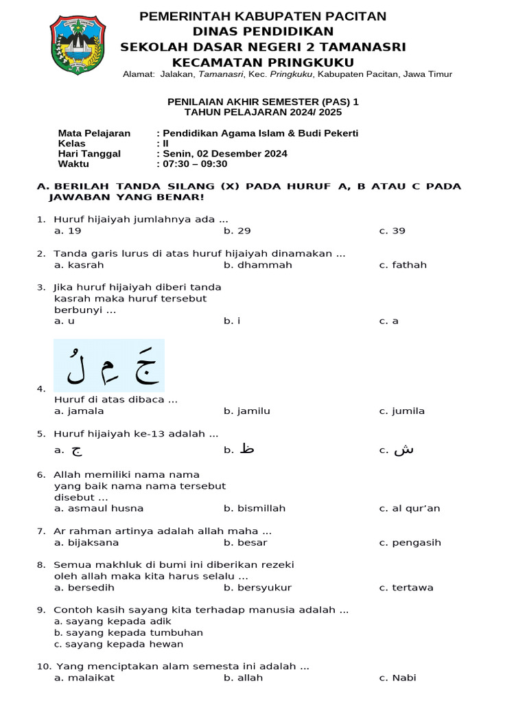 Soal UAS PAI Kelas 2 SD Semester 1 Ganjil Dan Kunci Jawaban WWW Bimbelbrilian Com PDF | PDF