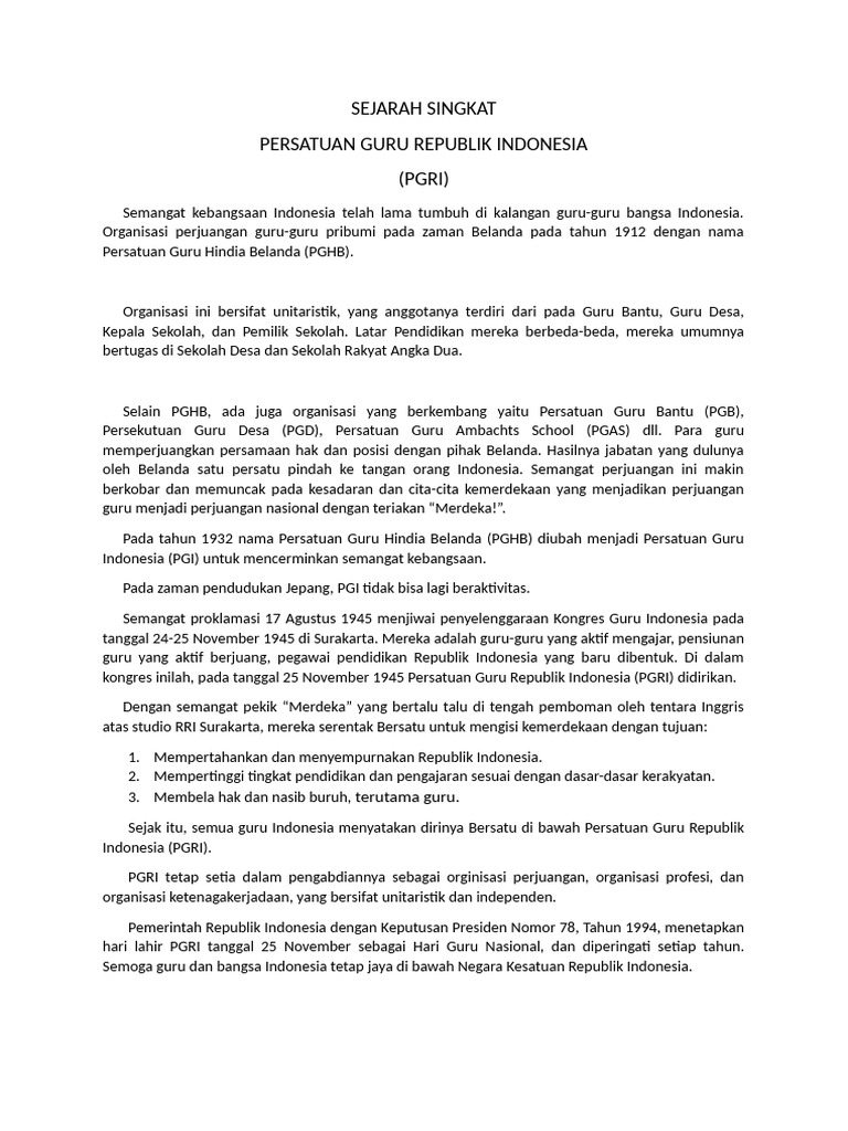Sejarah PGRI | PDF