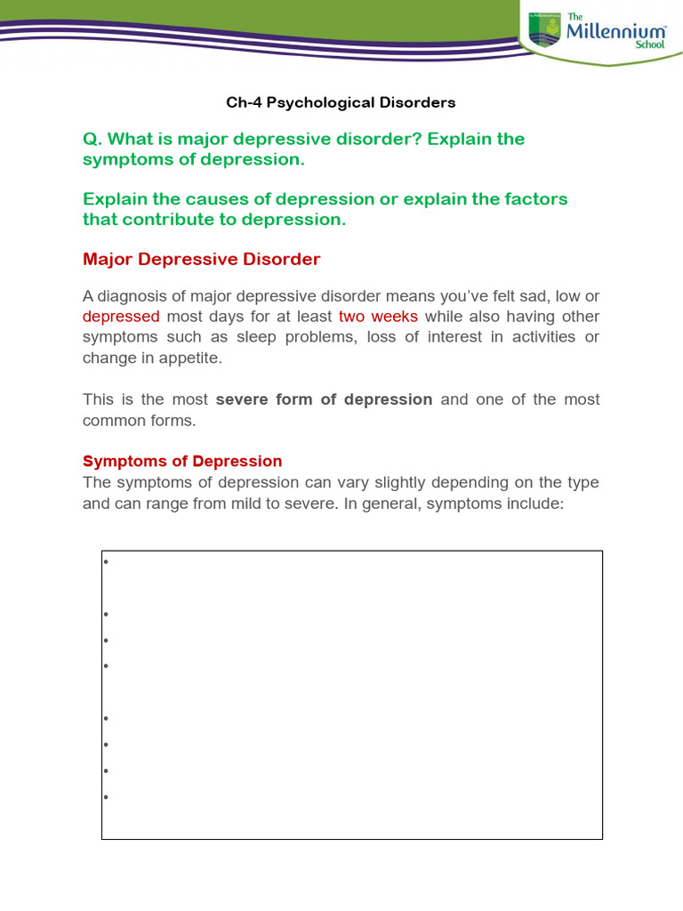 CH4 Psychological Disorder Notes | PDF | Mania | Major Depressive Disorder