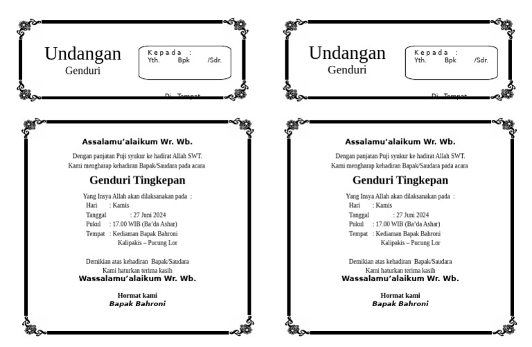 Undangan Genduri Tingkepan 2024 | PDF