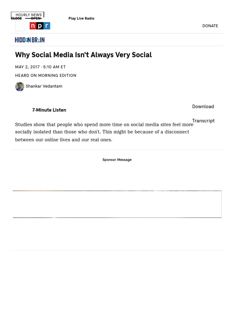 Why Social Media Isn't Always Very Social - NPR | PDF | Npr
