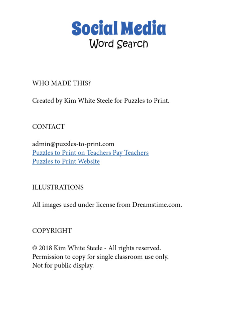 Social Media Word Search Puzzle | PDF | Word Search | Word Puzzles