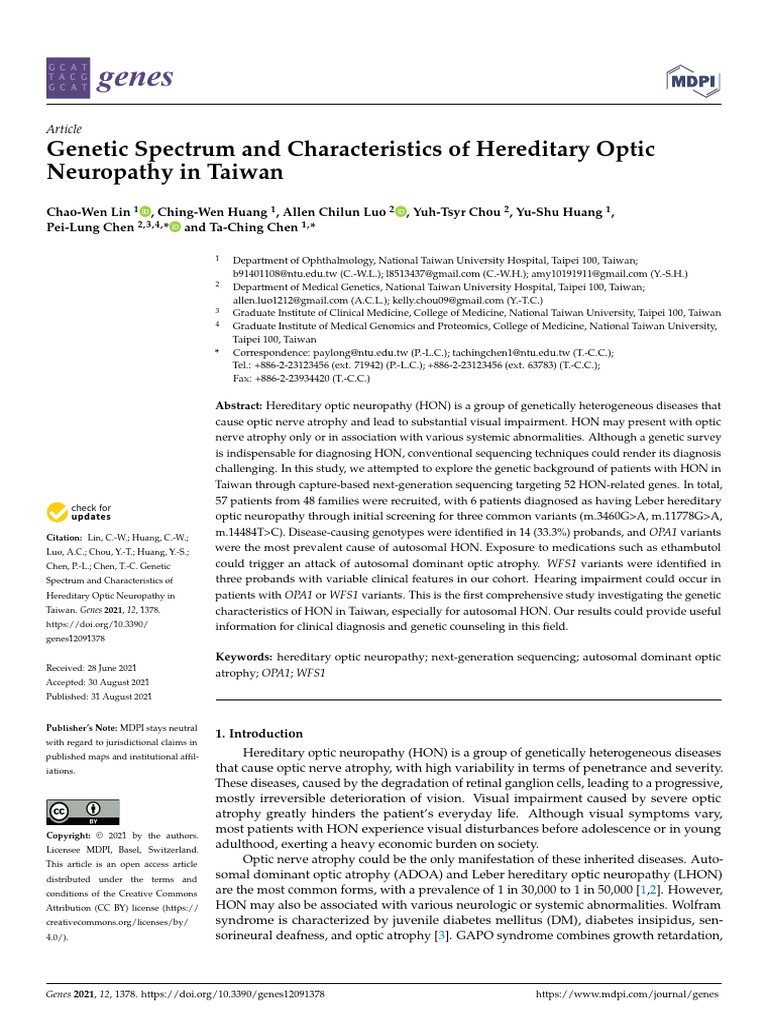 Genetic Spectrum and Characteristics of Hereditary Optic Neuropathy in ...