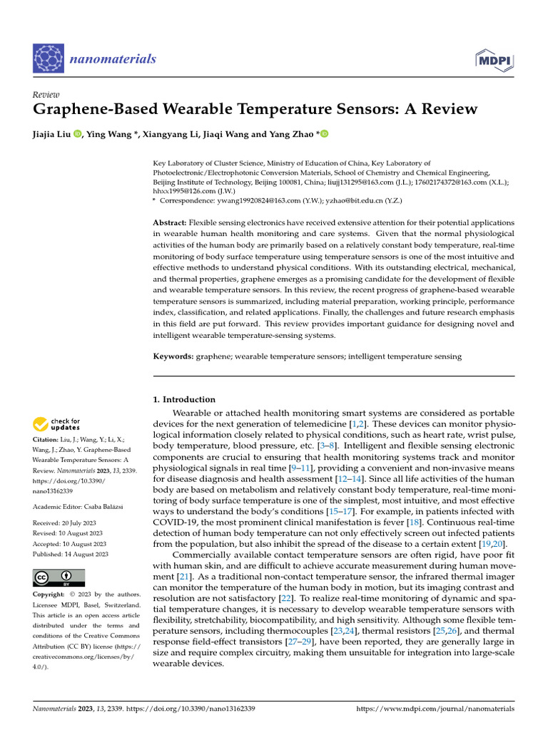Graphene-Based Wearable Temperature Sensors - A Review | PDF | Graphene ...