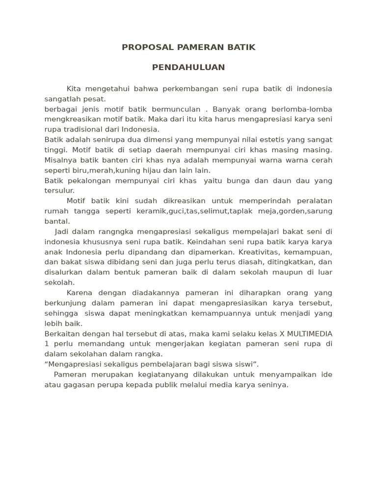(123dok - Com) Proposal Pameran Batik Di Sekolah-2 | PDF