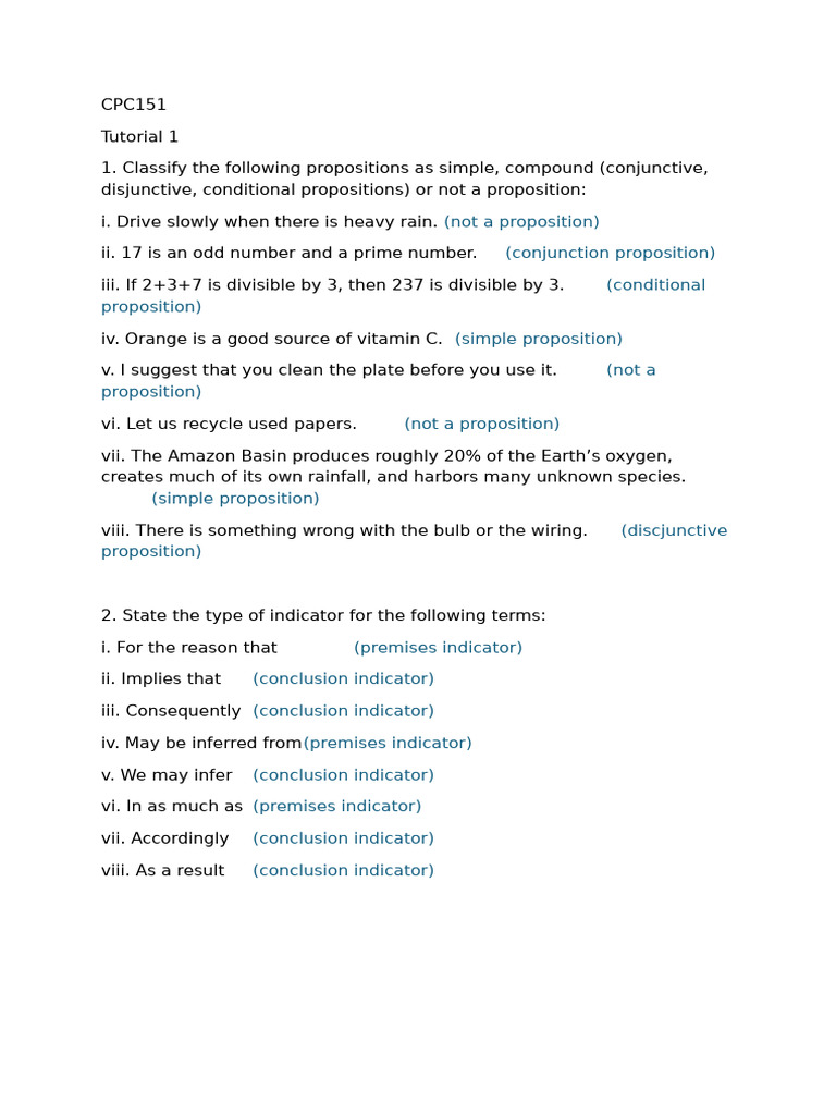 Tutorial 1 | PDF | Argument | Deductive Reasoning