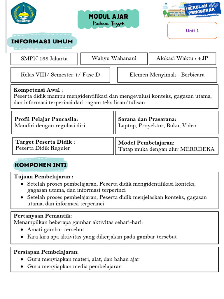 Modul Ajar Bahasa Inggris - Simple Present (Hobbies Vocabulary Interest) - Fase D | PDF