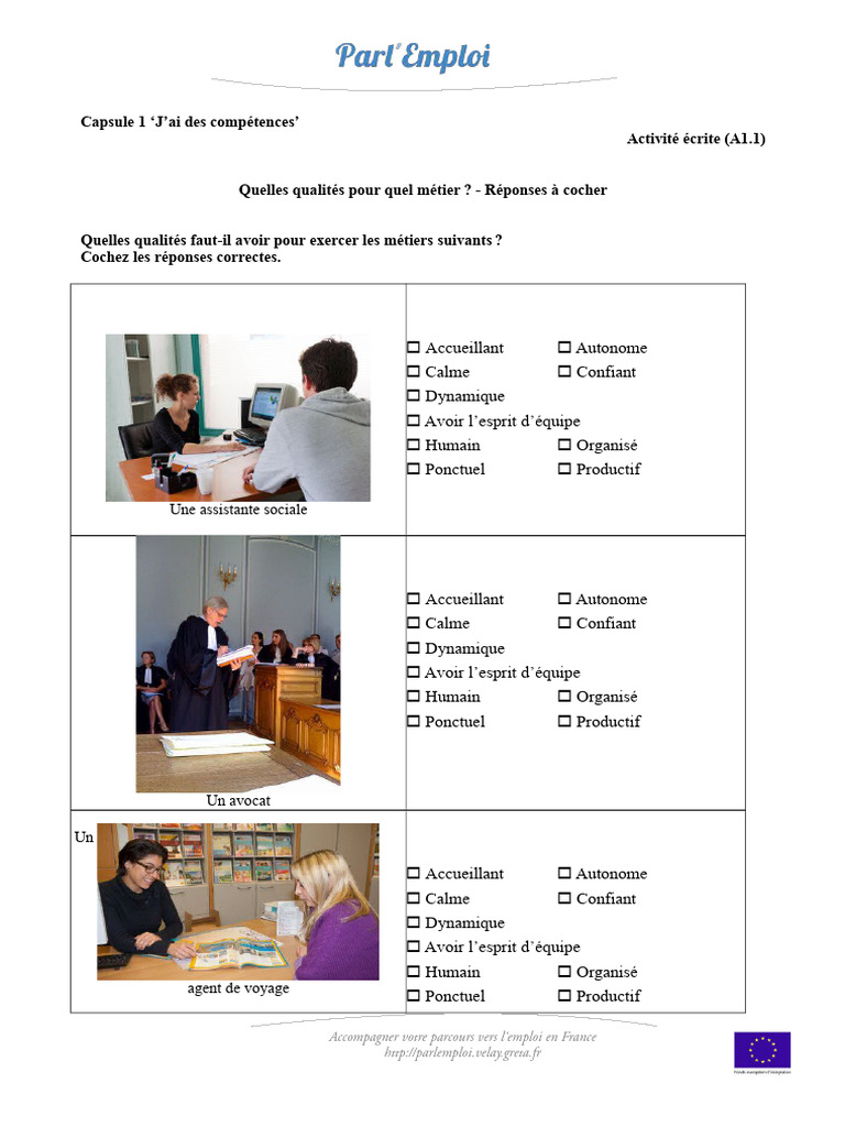 Qualités requises pour divers métiers | PDF