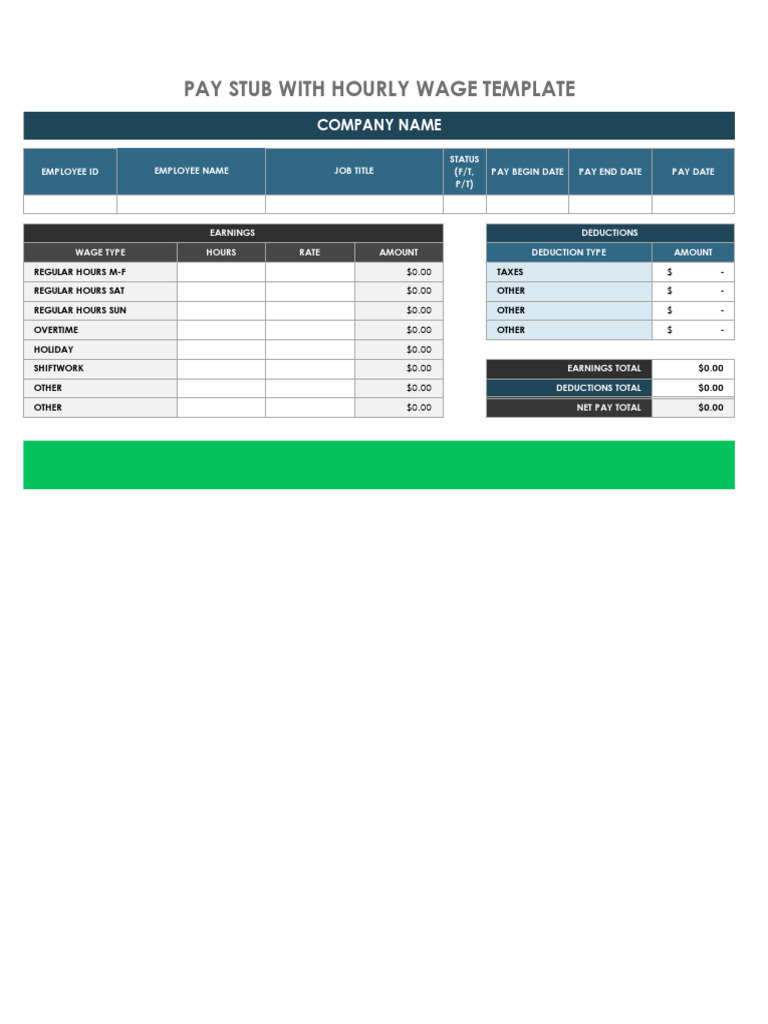 Sample Waitress Pay Stub Template | PDF