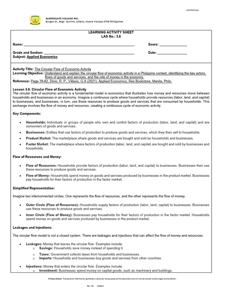 Learning Activity Sheet Lesson 3.6 | PDF | Economics | Gross Domestic Product