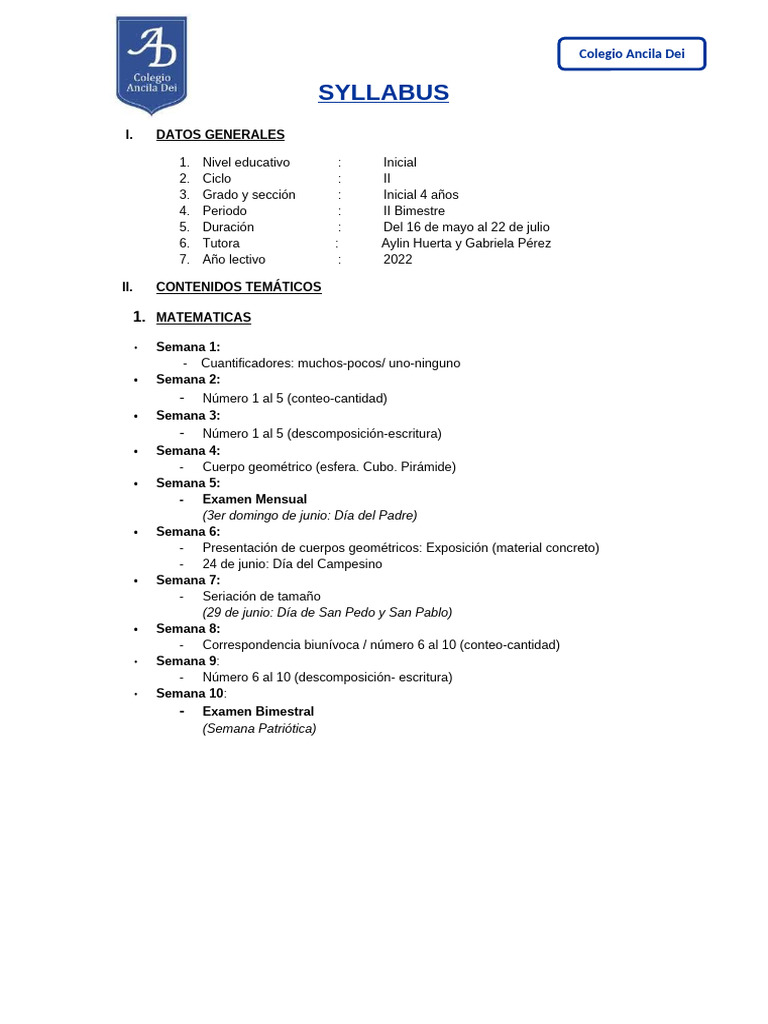 Syllabus - Inicial 4 Años (Integrado) | PDF | Las artes