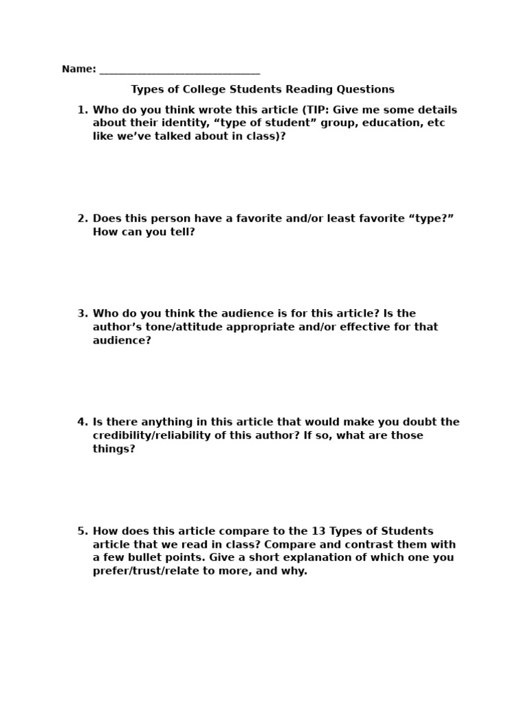 College Student Types Analysis Questions | PDF