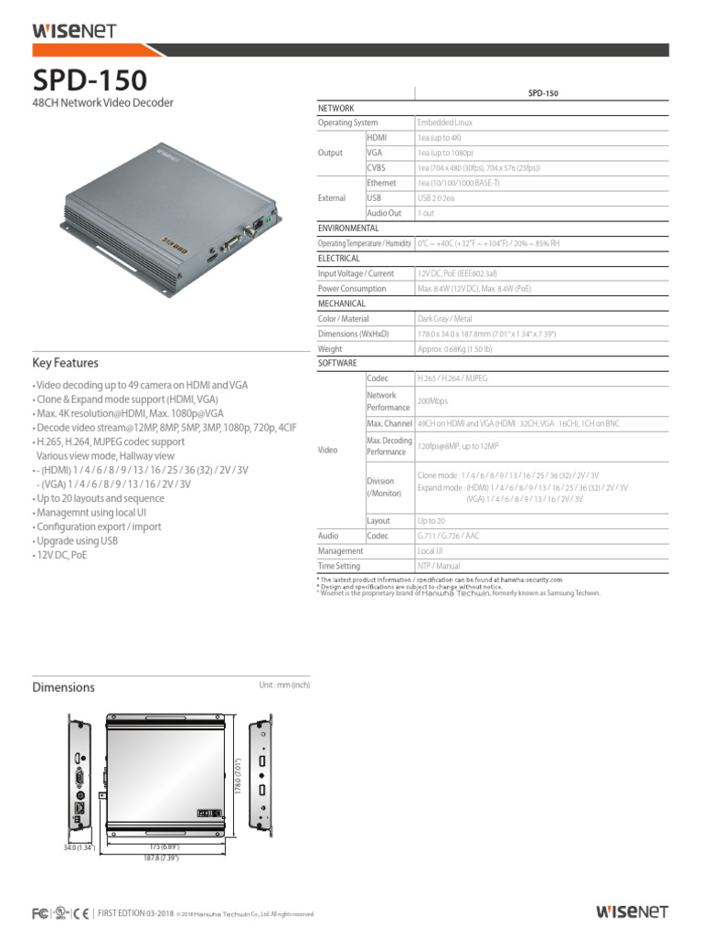 Datasheet spd-150 032018 | PDF | Hdmi | Digital Technology