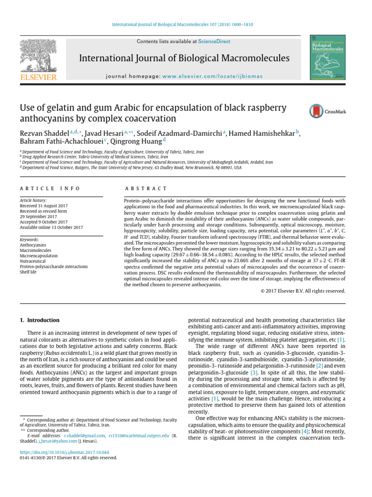 SHADDEL Et Al., 2018a - Use of Gelatin and Gum Arabic For Encapsulation ...