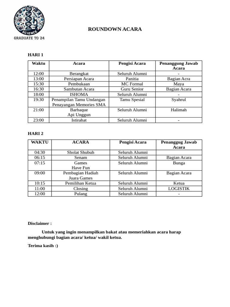 Roundown Acara Reoni 2024-3 | PDF