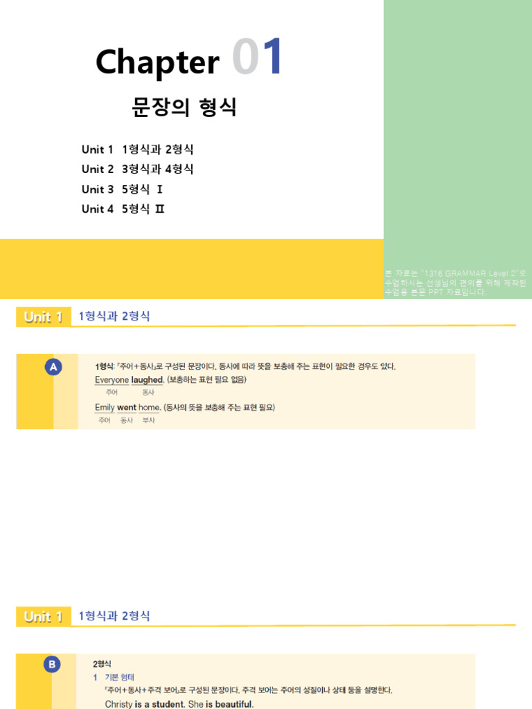 1316 GRAMMAR - Level 2 - 수업용 PPT - Chapter 01 | PDF