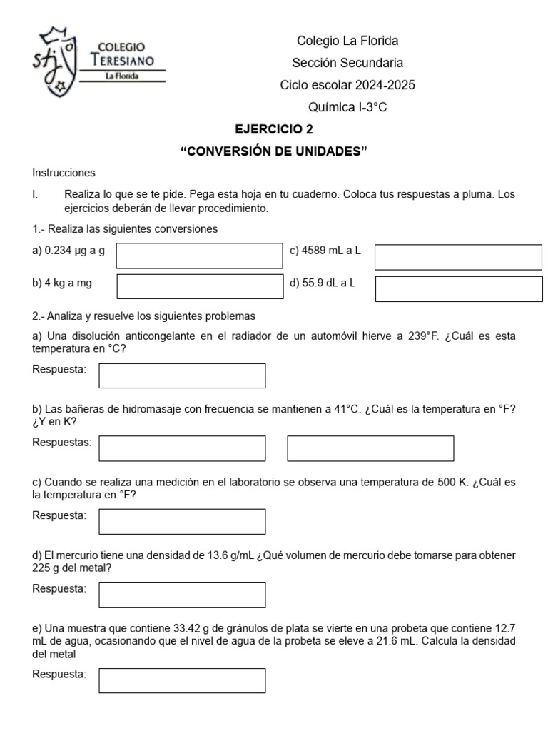 Ejercicio 2 - Conversión de Unidades | PDF