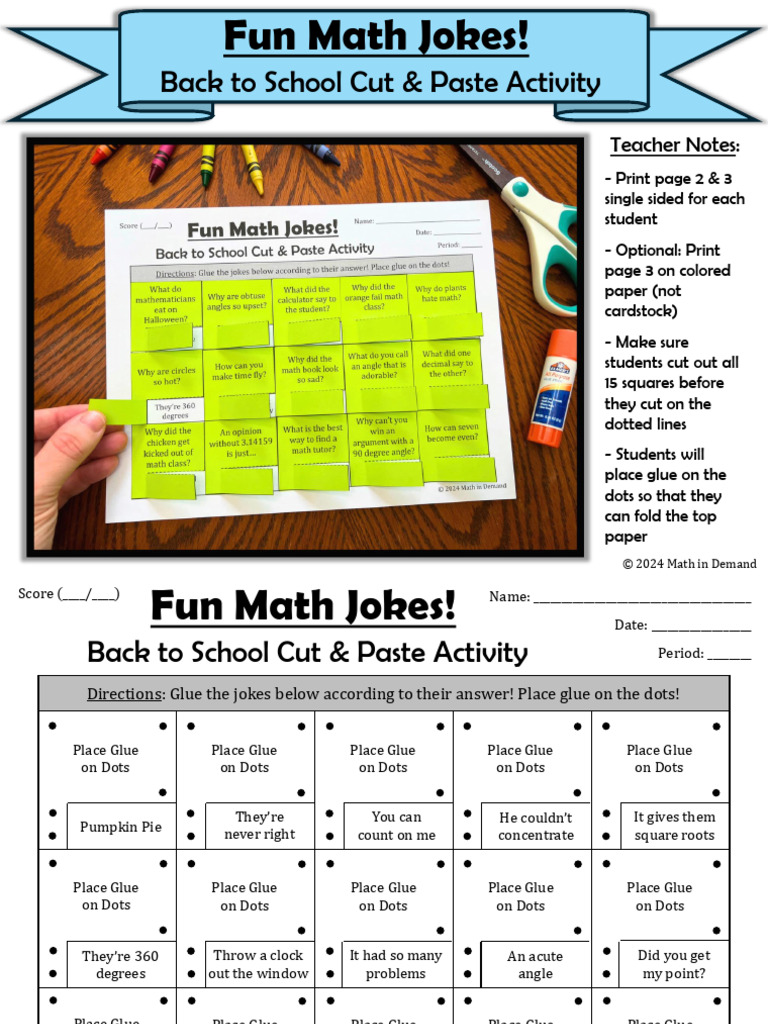 Back To School Cut & Paste Activity: Teacher Notes | PDF | Mathematics