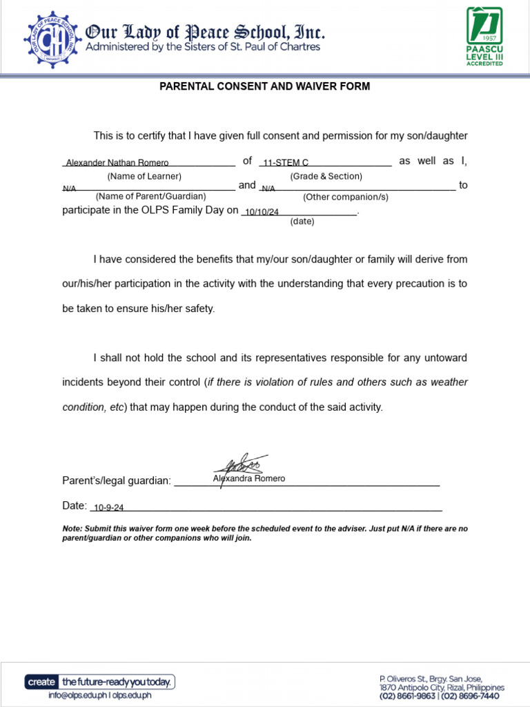 Parental Consent and Waiver Form | PDF