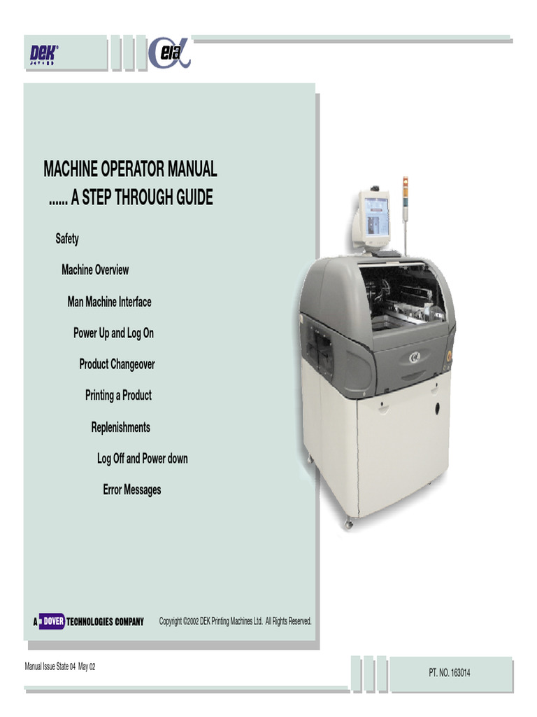 Dek Machine Operator Manual | PDF | Window (Computing) | Menu (Computing)