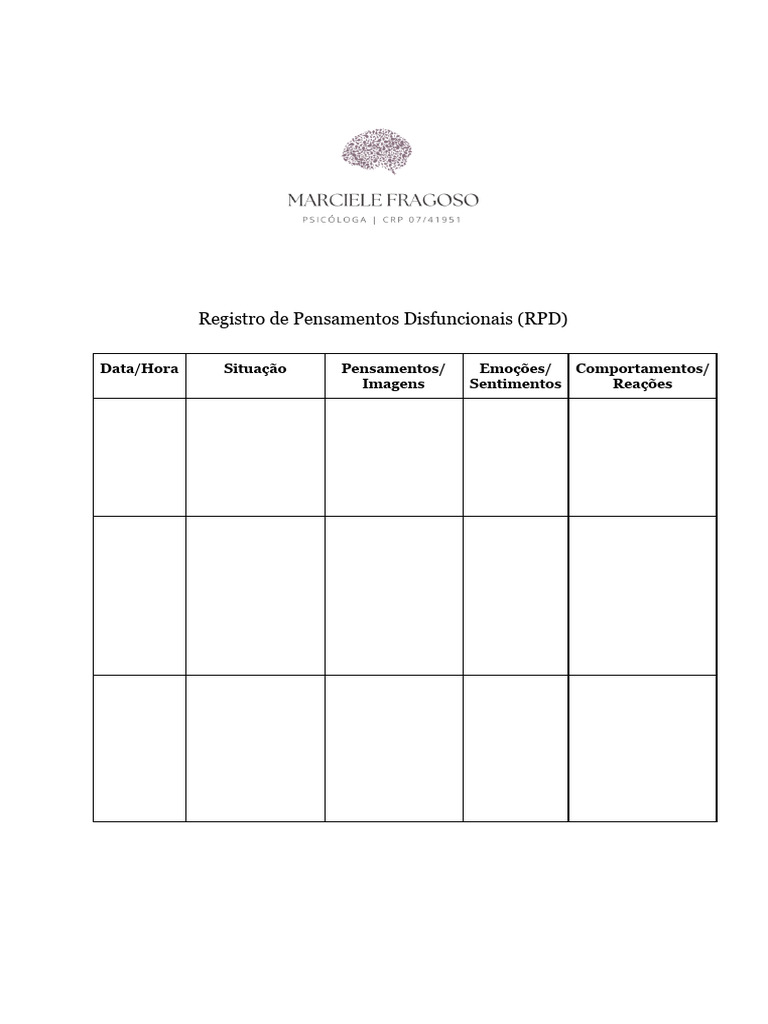 Registro de Pensamentos Disfuncionais | PDF