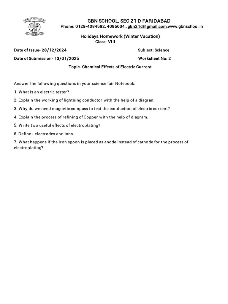 Class 8 Science HHW Worksheet 2 | PDF