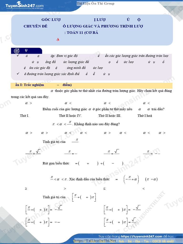 BTVN Gia Tri Luong Giac Cua Goc Luong Giac 1684811217 | PDF