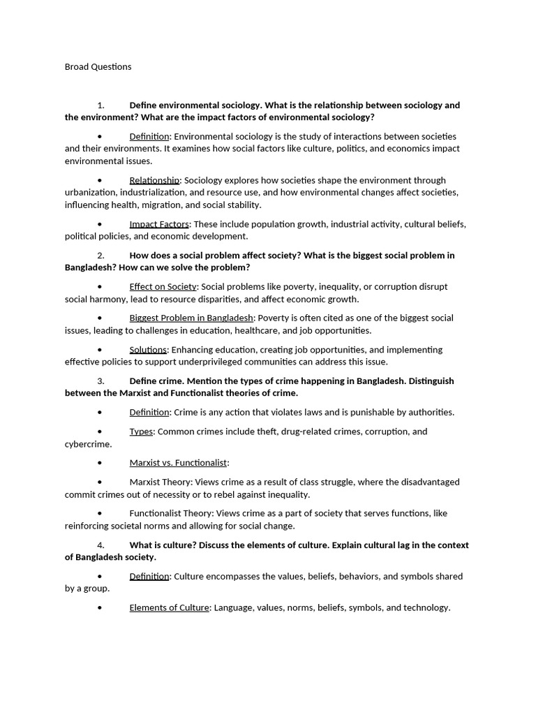 Broad Questions | PDF | Deviance (Sociology) | Sociology