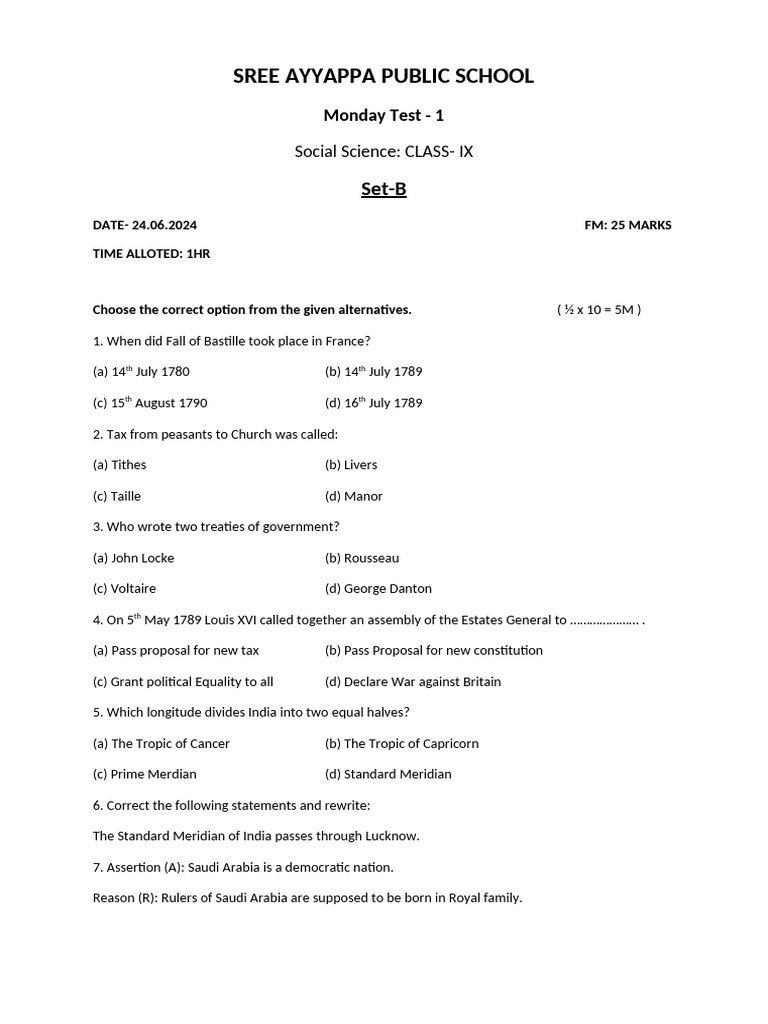 Monday_Test-_IX_SET_A_24062024[1] | PDF | Political Science