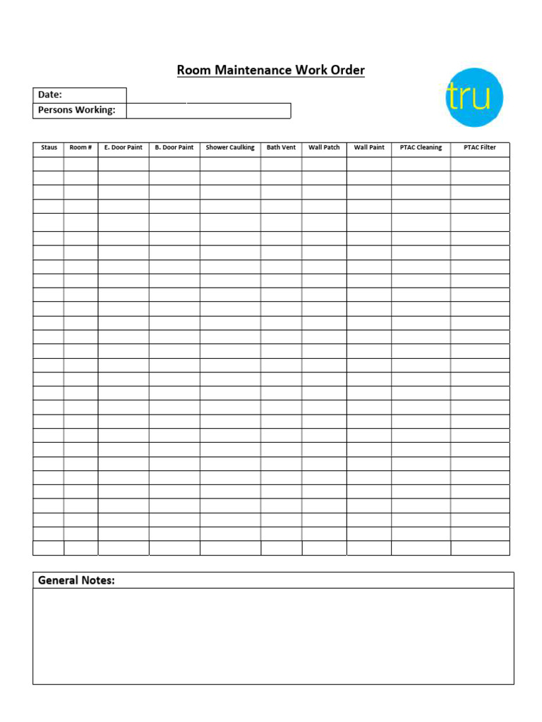 Room Maintenance Work Order | PDF