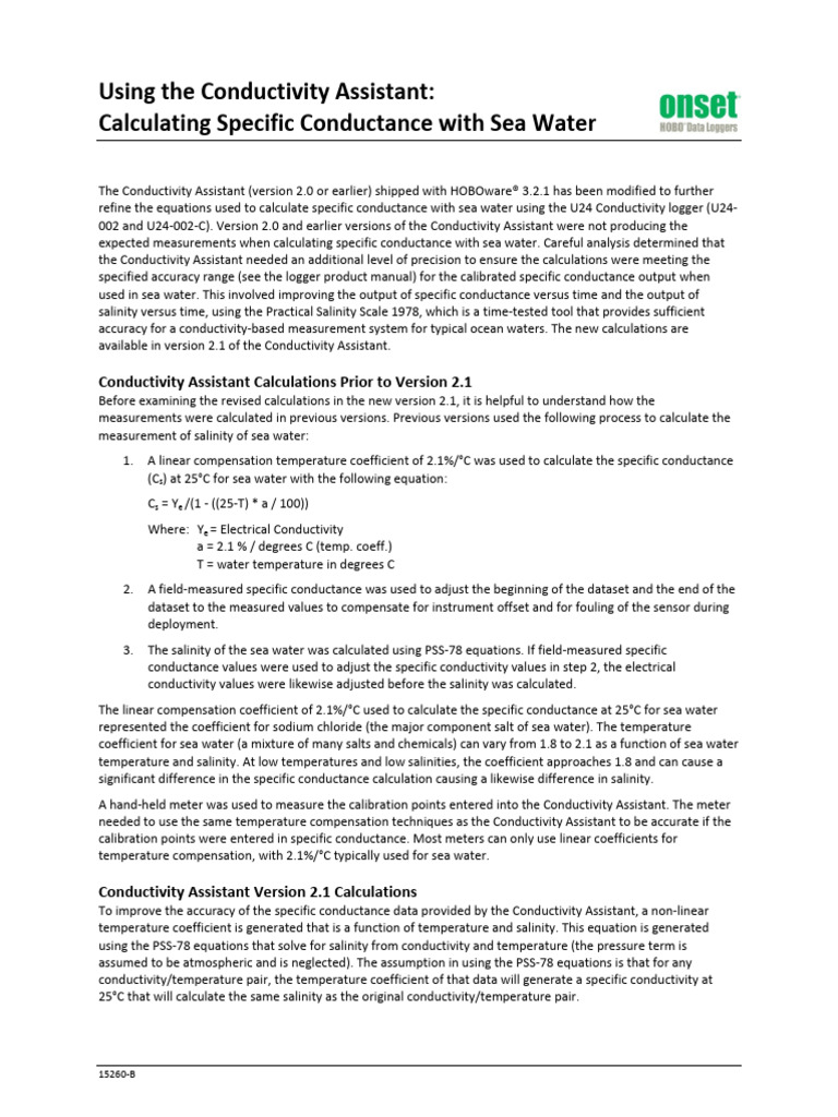 15260-B Conductivity Assistant Calculations Sea Water | PDF | Salinity ...