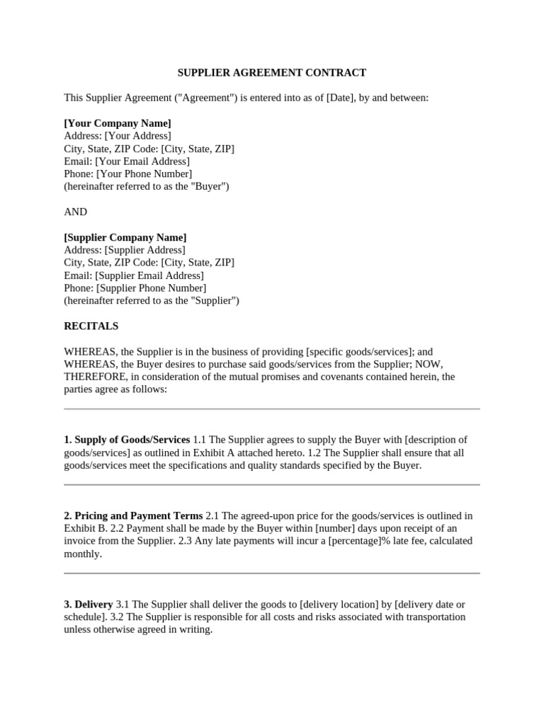 Supplier Agreement Contract Template | PDF | Indemnity | Breach Of Contract
