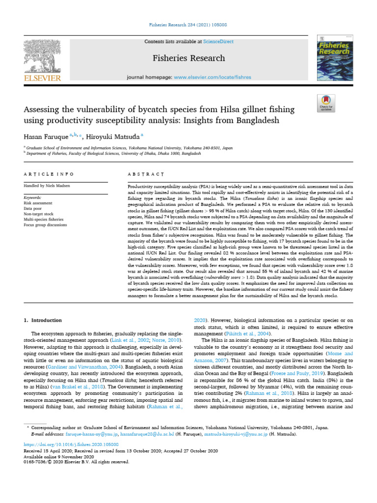 3 - 2021 - Fisheries Research - Hasan Faruque | PDF | Overfishing | Marine Biology