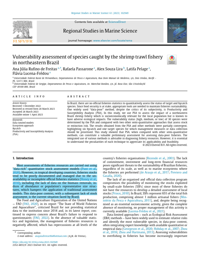 Shrimp Trawl Fishery Vulnerability in Brazil | PDF | Endangered Species ...