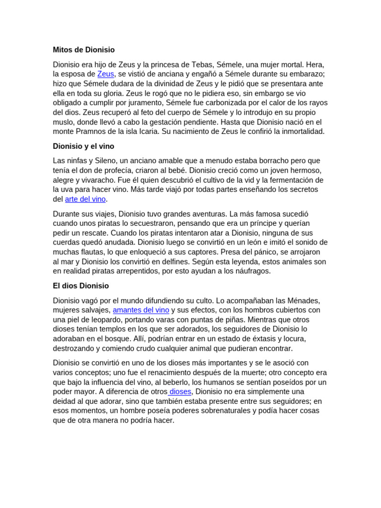 Mitos de Dionisio | PDF | Dioniso | Zeus
