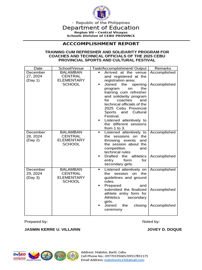 ACCOMPLISHMENT REPORT training attended | PDF