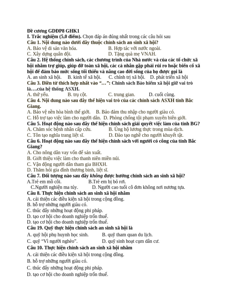 ĐỀ-CƯƠNG-GDĐP-8-GHK1 | PDF