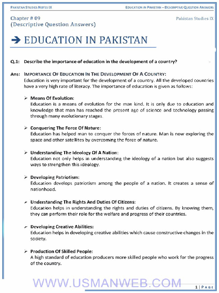 9th Pakistan Studies Sindh Board CH 9 Notes | PDF