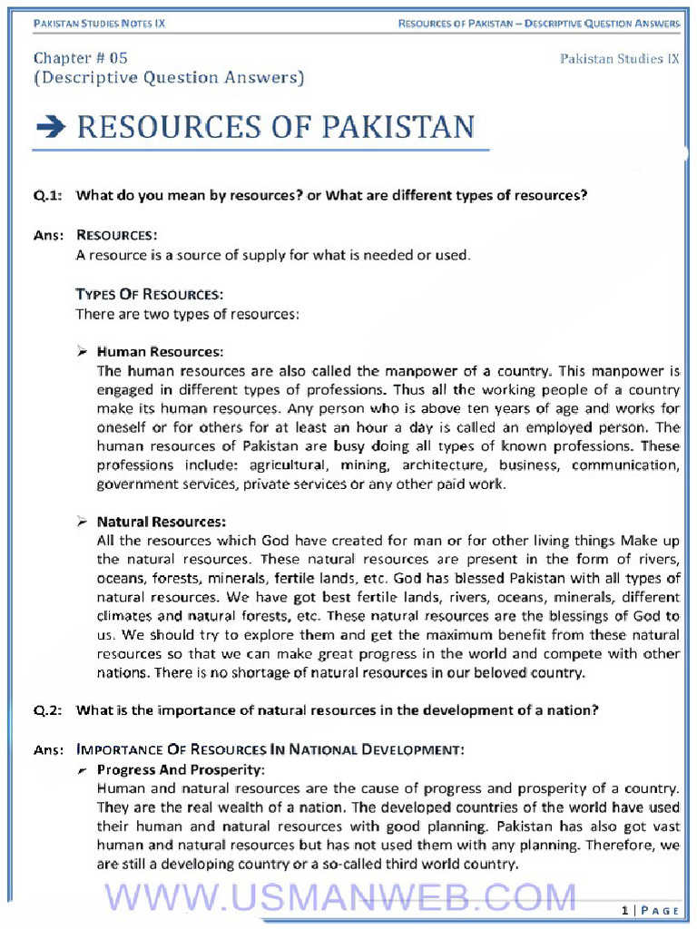 9th Pakistan Studies Sindh Board Ch 5 Notes | PDF 9th Pakistan Studies Sindh Board Ch 5 Notes | PDF