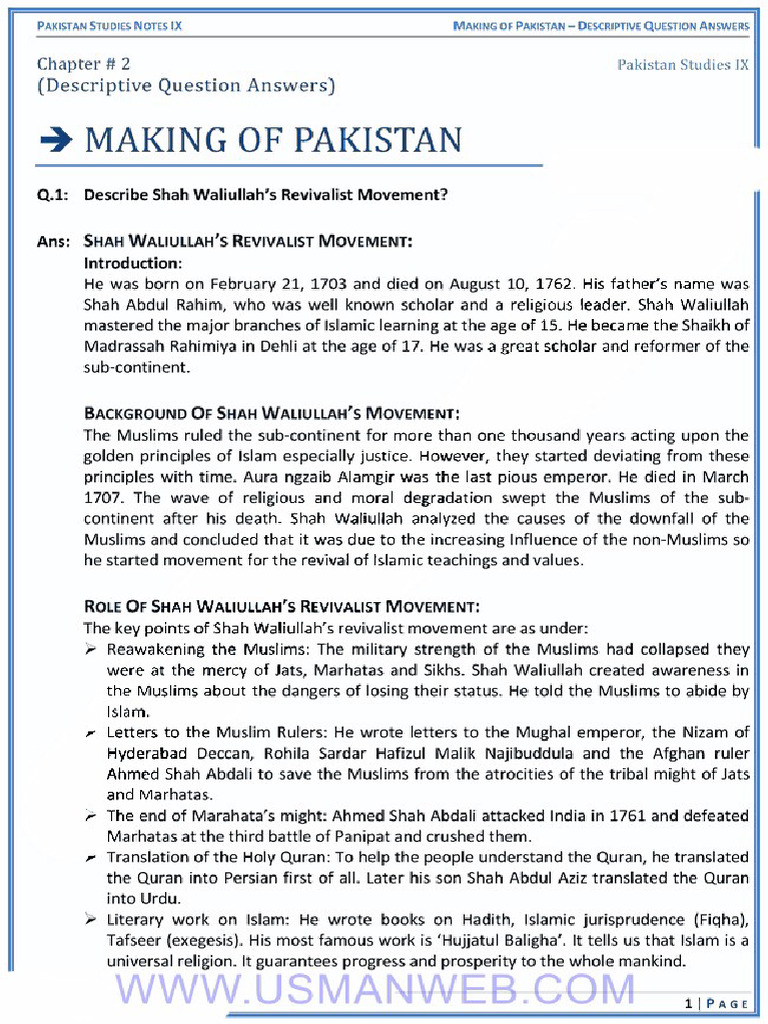 9th Pakistan Studies Sindh Board Ch 2 Notes Pdf