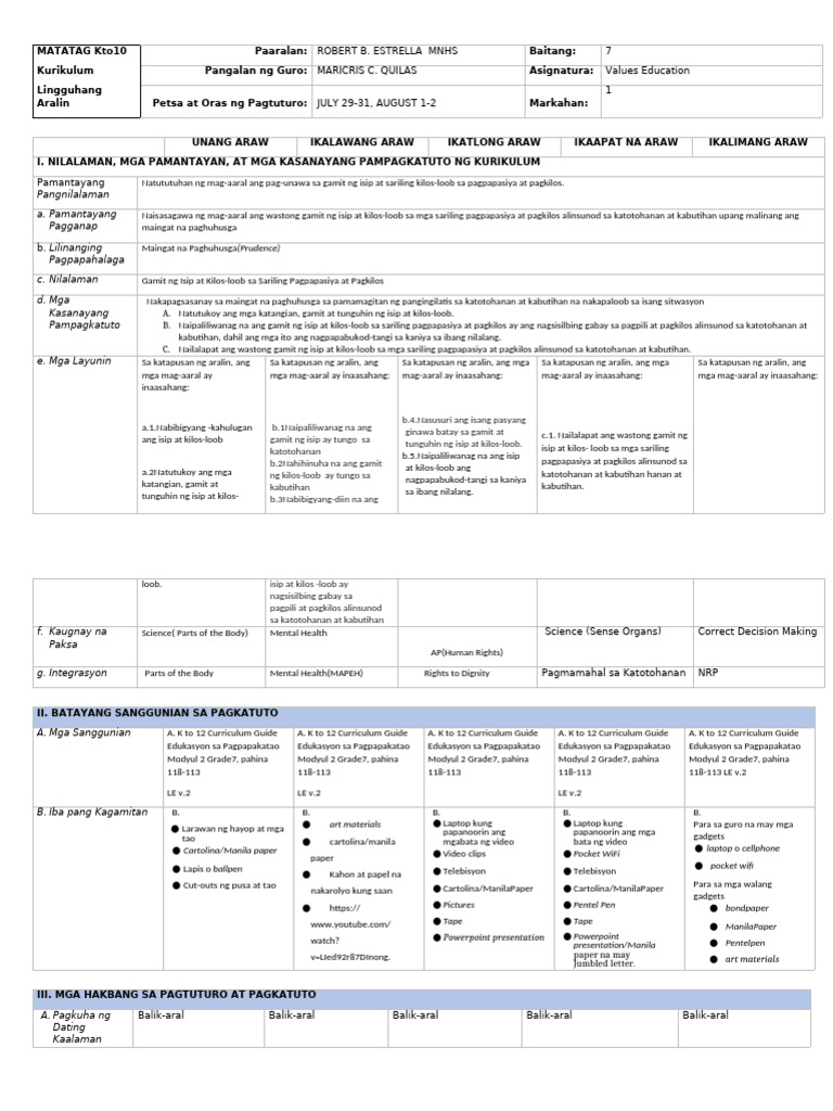 DLP VE7 QTR1 Lesson1 | PDF