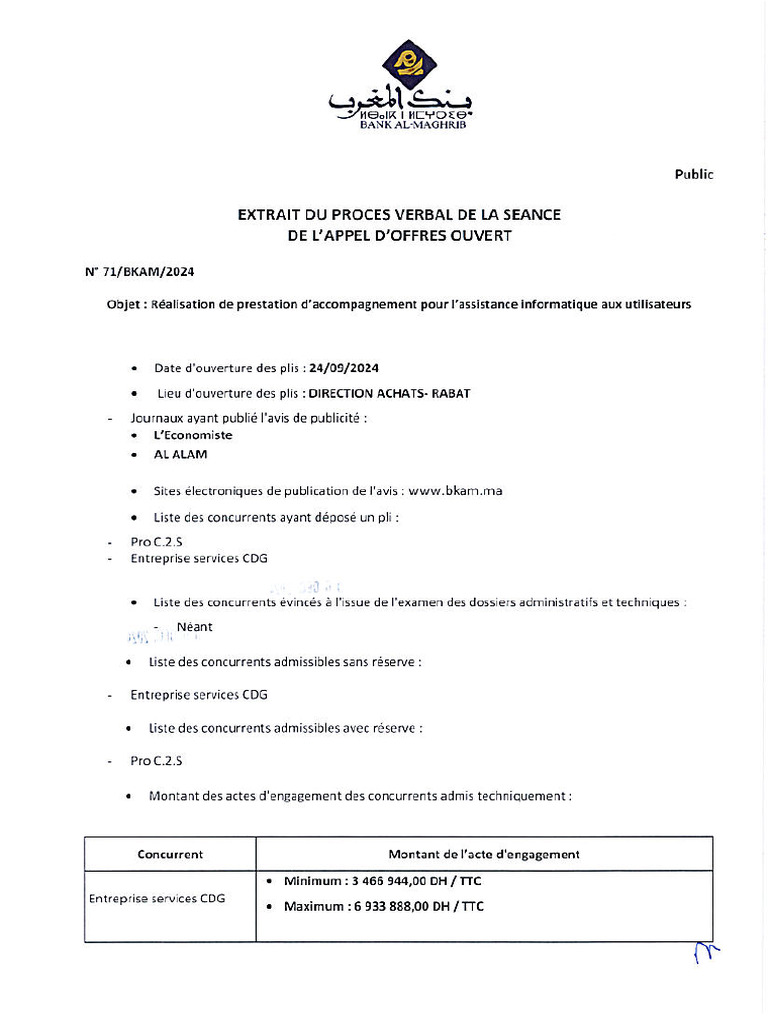 Extrait Du PV Ao N°71-Bkam-2024 | PDF
